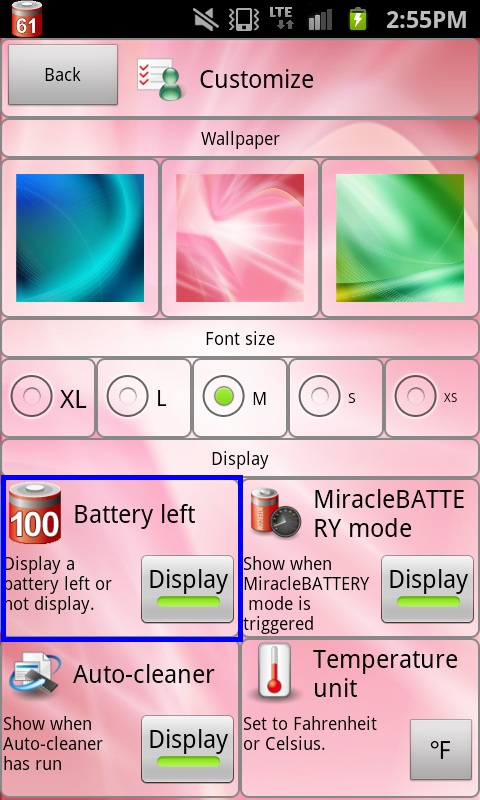 MiracleBATTERY FAQ Main Screen